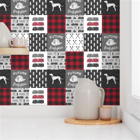 Future Firefighter Patchwork Fabric Wallpaper Spoonflower