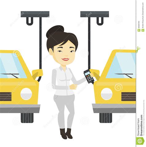 Worker Controlling Automated Assembly Line For Car Stock Vector Illustration Of Auto Asian