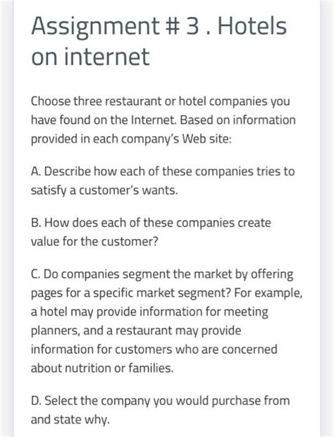 Solved Assignment 3 Hotels On Internet Choose Three