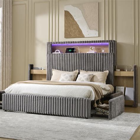 Jocisland King Bed Frame With 51 2 Bookcase Headboard And 2