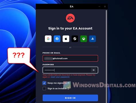 Ea App Your Credentials Are Incorrect Or Have Expired