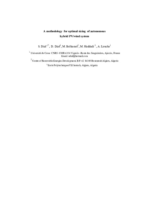 Pdf A Methodology For Optimal Sizing Of Autonomous Hybrid Pv Wind System
