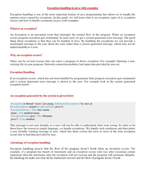 Exception Handling Pdf Java Programming Language Systems Engineering