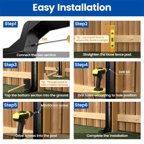 2pack Fence Post Repair Kit Post Stakes Heavy Duty Black