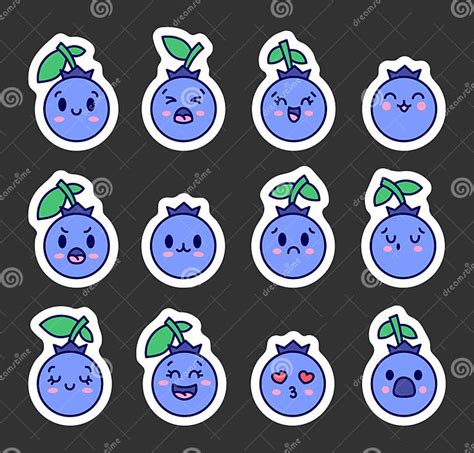 Cute Happy Smile Blueberry Sticker Bookmark Stock Illustration