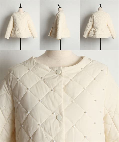 【楽天市場】パール付きキルティングダウン風ペプラムジャケット【roplas ロプラス】tocco Closet トッコクローゼット アイボリー ブラック 商品番号：186 190664：tocco