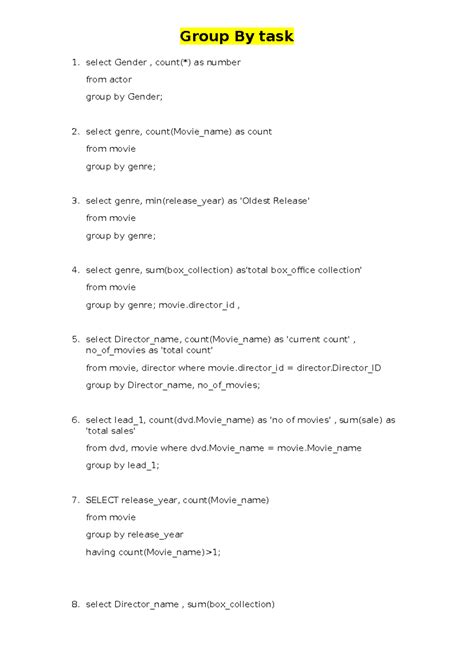 Group By Task Group By Task 1 Select Gender Count As Number