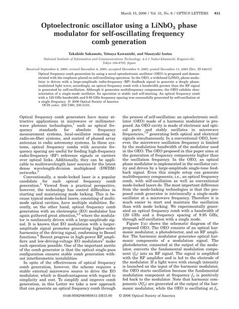 Pdf Optoelectronic Oscillator Using A Linbo3 Phase Modulator For Self Oscillating Frequency