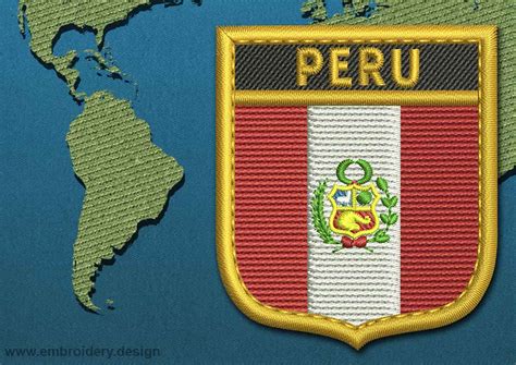 Design Embroidery Flag Of Peru Shield With Gold Trim By Embroidery Design
