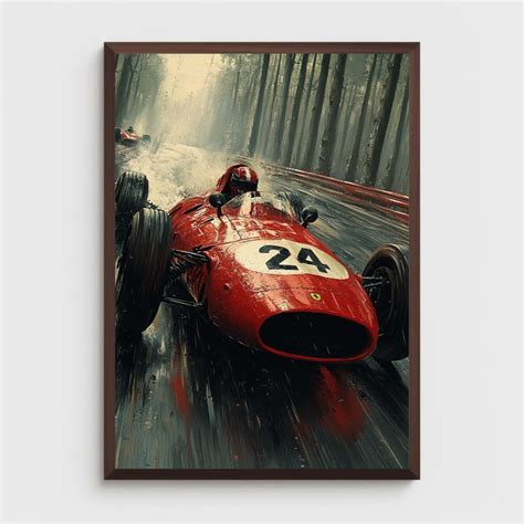 Vintage Race Car Art Print Retro Motorsport Man Cave Decor Digital