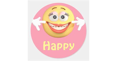 Happy Girl Emoji Emoticon Cartoon Face Classic Round Sticker Zazzle