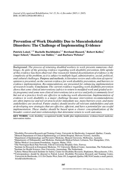 Prevention Of Work Disability Pdf Evidence Based Medicine