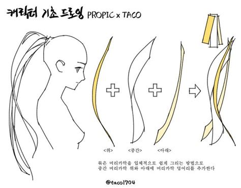 타코작가 On Twitter 머리카락 그리기 튜토리얼 머리카락 그리는 법 헤어 드로잉