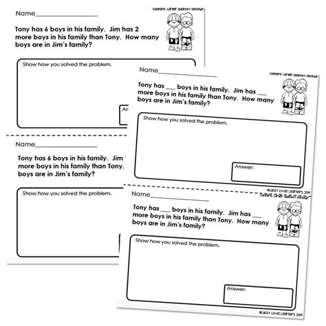 Numberless Word Problems Comparing Larger Quantity Unknown 2