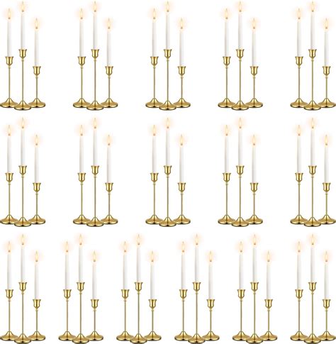48pack （16 Sets） Brass Gold Metal Taper Candle Holders
