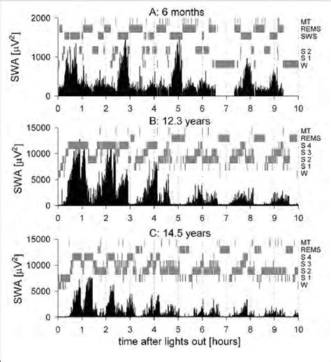 visually scored sleep stages gray bars and time course of slowwave