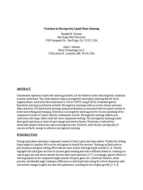 Variations In Microgravity Liquid Phase Sintering Descargar Gratis