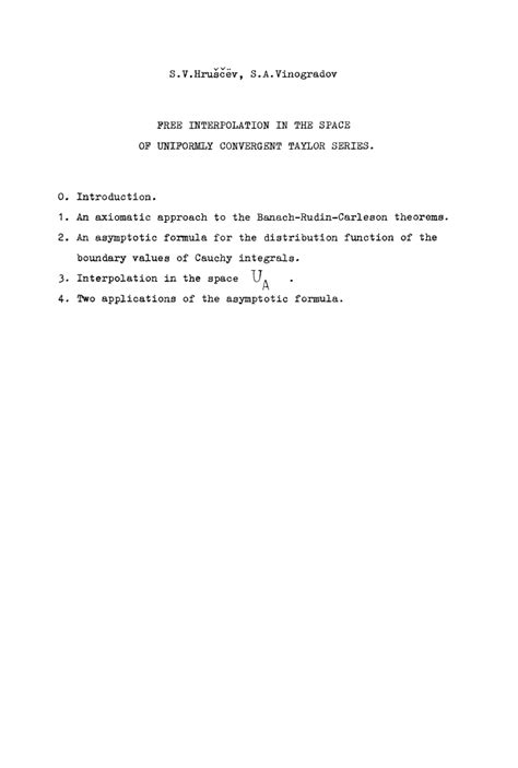 Pdf Free Interpolation In The Space Of Uniformly Convergent Taylor Series