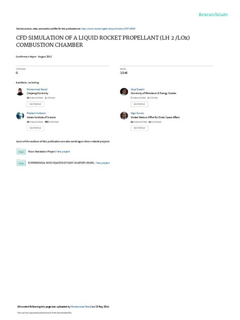 Cfd Simulation Of A Liquid Rocket Propellant Lh2lox Combustion Chamber Pdf Rocket Engine