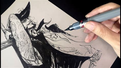 Speed Drawing Dracule Mihawk One Piece With Brush Pen Youtube