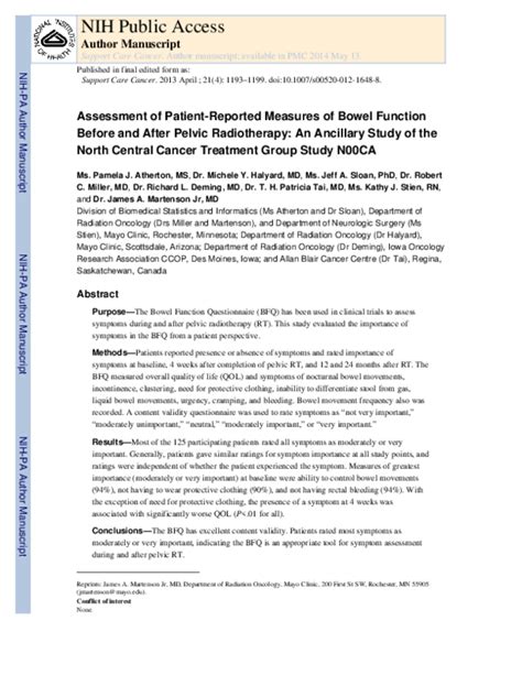 Pdf Assessment Of Patient Reported Measures Of Bowel Function Before