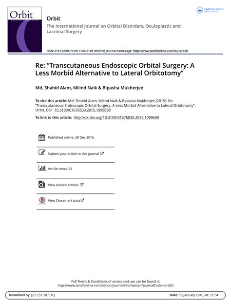 Pdf Re Transcutaneous Endoscopic Orbital Surgery A Less Morbid