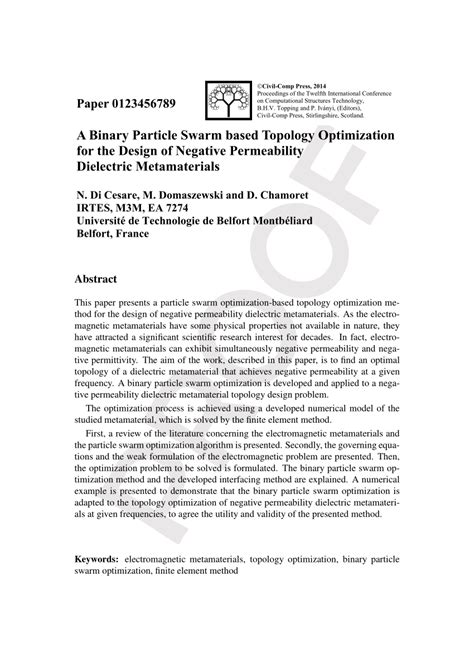 Pdf Particle Swarm Optimization For Topology Design Of Negative Permeability Dielectric