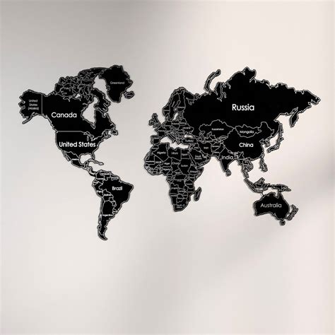 Metal World Map Wall Art Collection Tagged Black