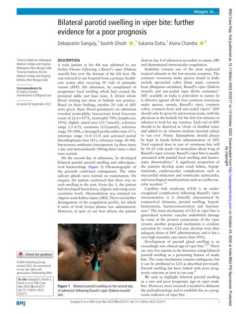 Pdf Bilateral Parotid Swelling In Viper Bite Further Evidence For A