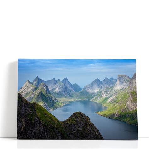 Framed Lofoten Fjords Photographic Canvas Print Scenic Norway