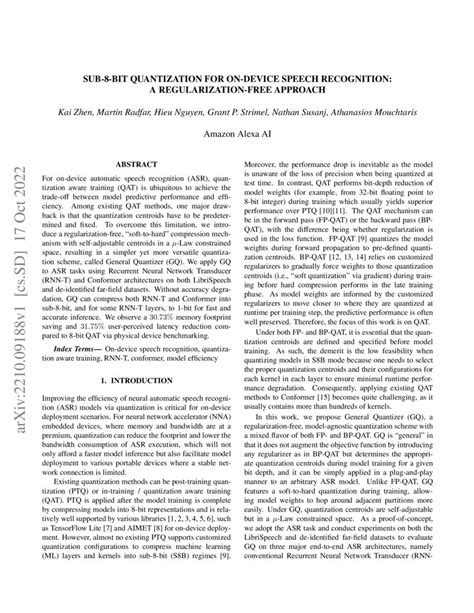 Sub 8 Bit Quantization For On Device Speech Recognition A