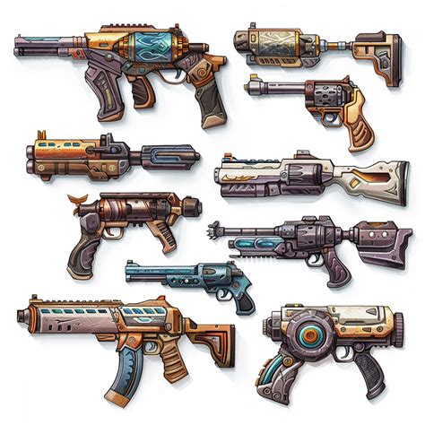 Premium Vector Game Sheet Of Different Types Of Gun Clay Render Oily