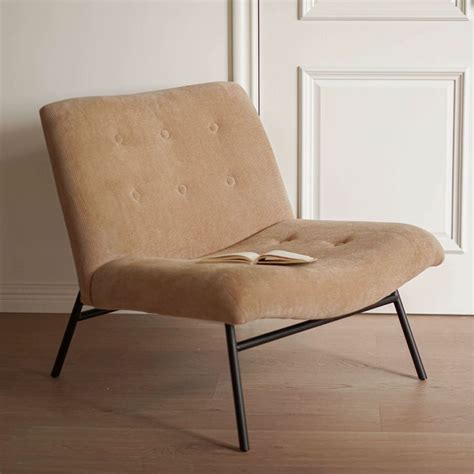 Modern Corduroy Lounge Chair In Brown With High Back Tufted Back Design