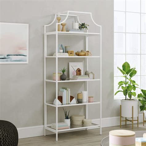 Sauder Anda Norr Modern 5 Shelf Metal And Glass Bookcasebook Shelf White Finish For Sale