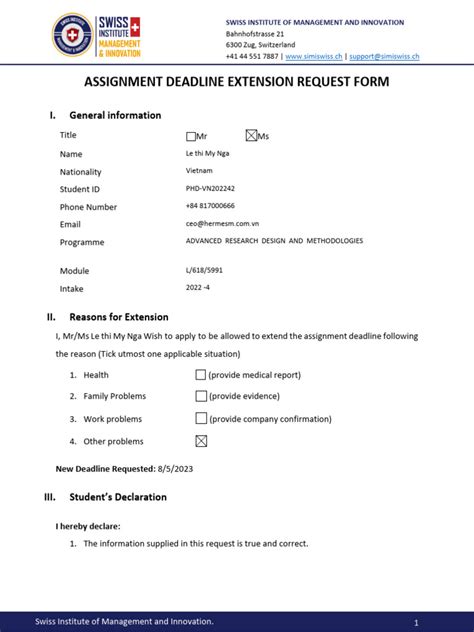 Assignment Deadline Extension Request Pdf