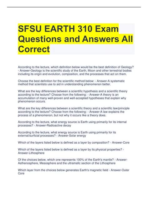 Sfsu Earth 310 Exam Questions And Answers All Correct Sfsu Earth 310 Stuvia Us