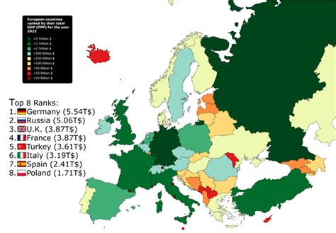 Map Of European Countries Ranked By Their Total Gdp Ppp And Gdp Ppp