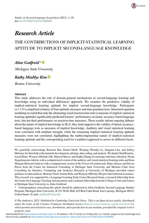 Pdf The Contributions Of Implicit Statistical Learning Aptitude To
