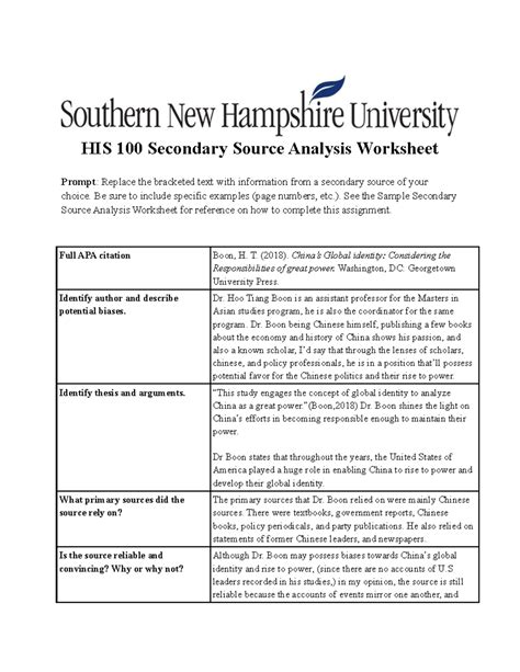 Secondary Source Analysis Be Sure To Include Specific Examples Page