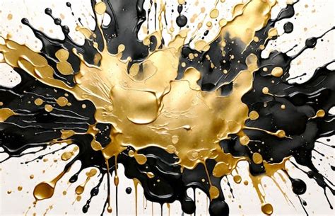 Black And Gold Paint Splatter On White Background Premium AI