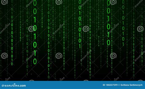 Abstract Green Futuristic Cyberspace With Stream Of Binary Code Matrix