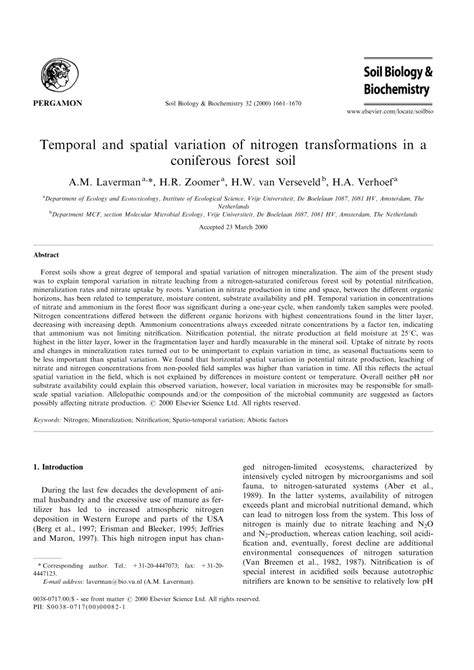 Pdf Temporal And Spatial Variation Of Nitrogen Transformations In A