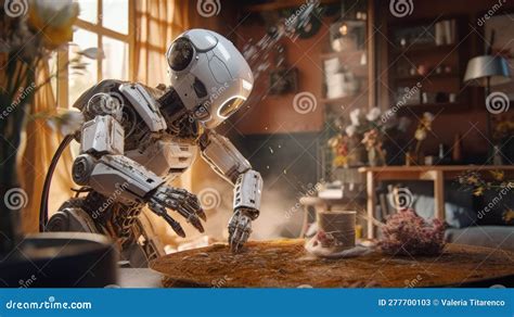 A Cleaning Robot Covered In Dust And Dirt Stands In Stock Image Image Of Filthy Efficiency