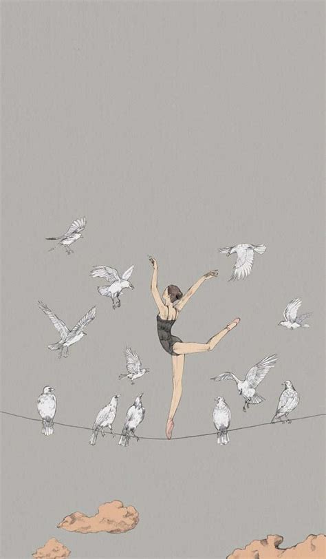 Download Ballet Dancer Birds Illustration Wallpaper