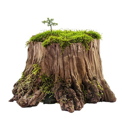 Ancient Tree Stump With Moss And Tiny Sapling A Symbol Of Rebirth And Natures Resilience