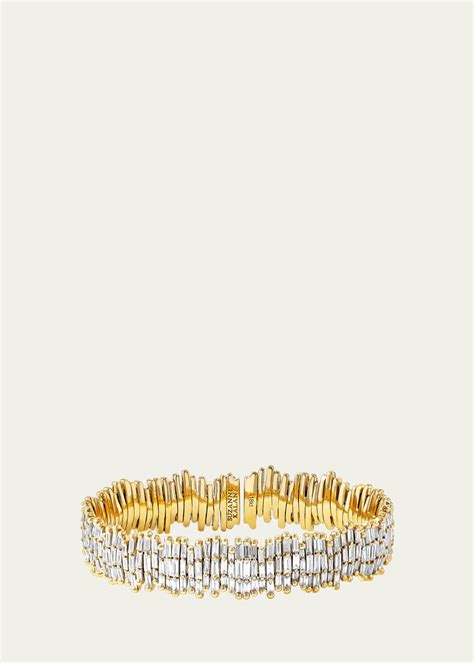 Suzanne Kalan 18k Yellow Gold Classic Diamond Triple Row Full Baguette Cuff Bergdorf Goodman