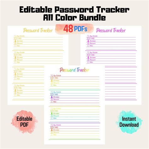 Editable Password Tracker All Color Bundle Half Letterletter Sizea4