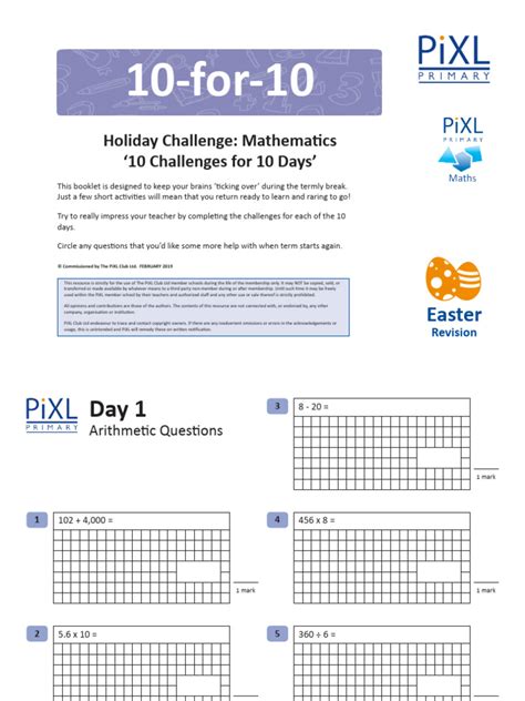 Pixl Primary Mathematics 10 For 10 Spring Term Pdf Mathematics Arithmetic