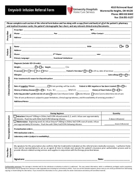 Fillable Online Entyvio® Infusion Referral Form Fax Email Print Pdffiller