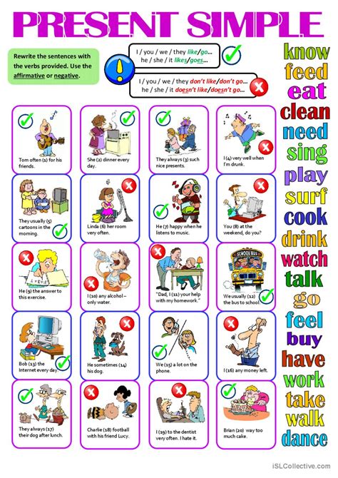 Present Simple Negative Worksheets